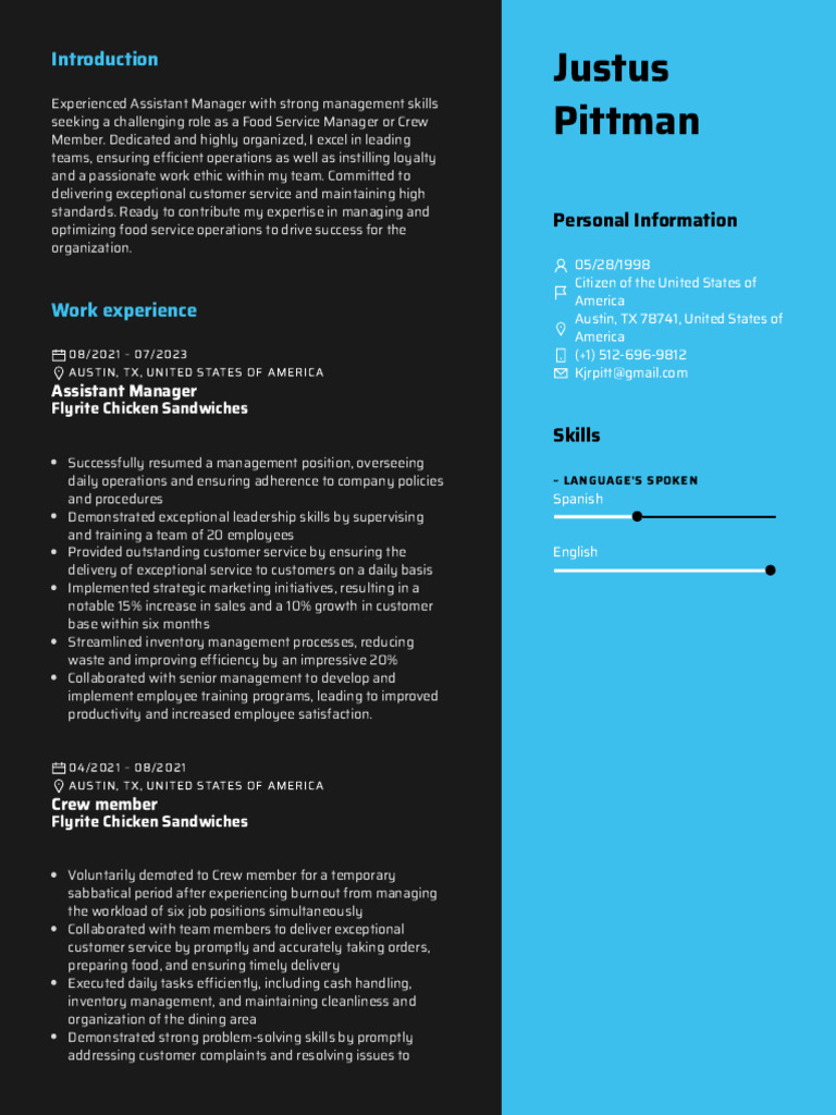 Justus Pittman Resume | PDF