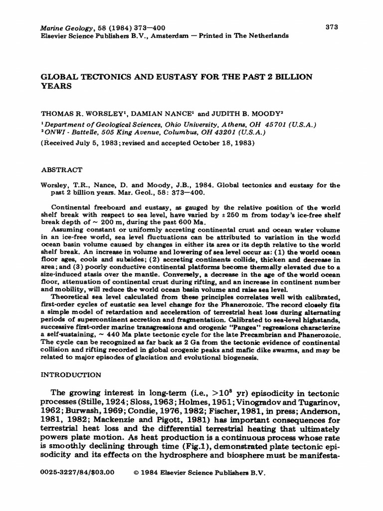 Global Tectonics and Eustasy For The Past 2 Billion Years | PDF