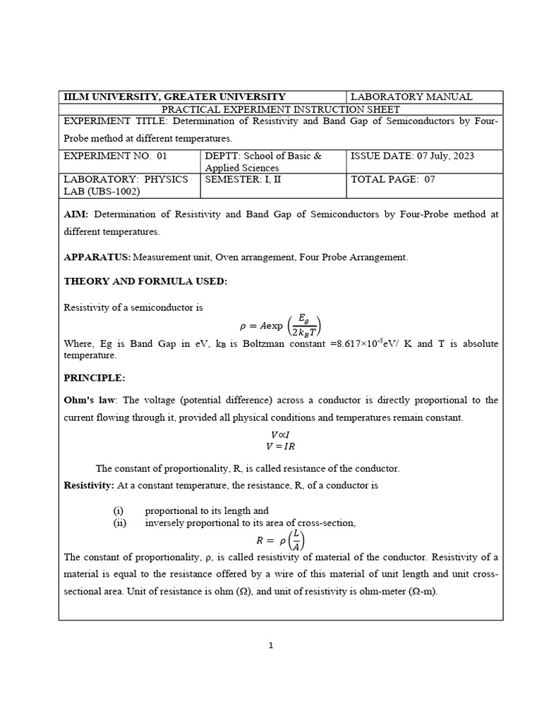 Four Probe Method | PDF