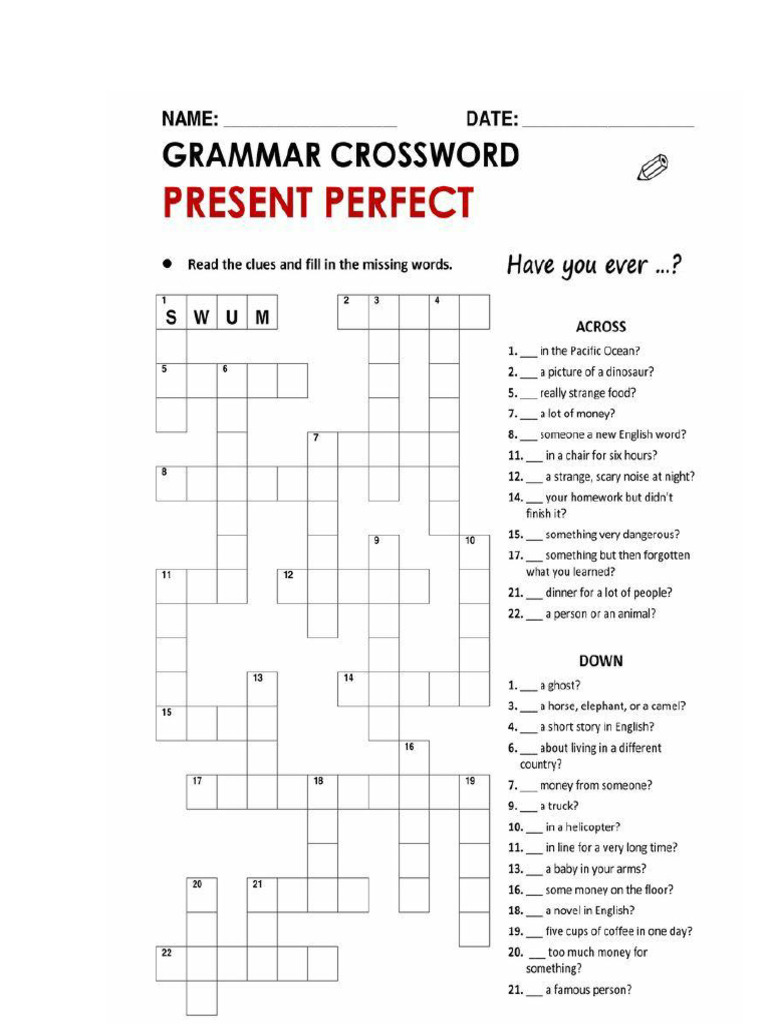 Crosword Present Perfect 2021 | PDF