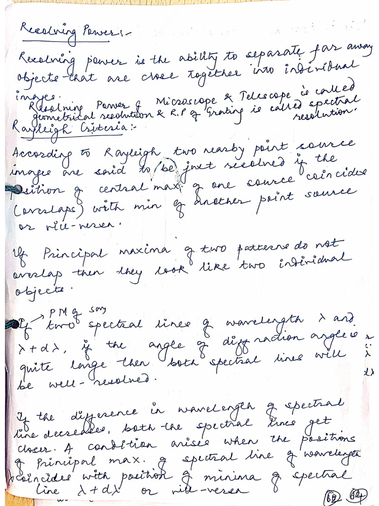 Rayleigh Criteria For Limit of Resolution | PDF