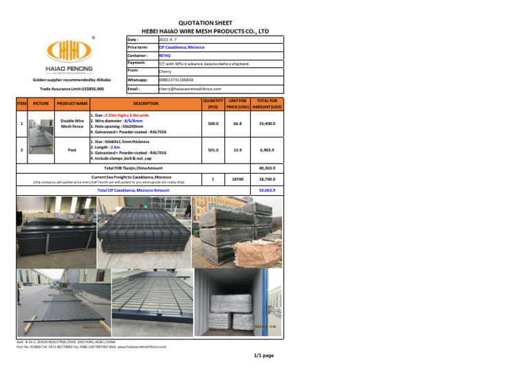 Double Wire Mesh Fence Quotation | PDF