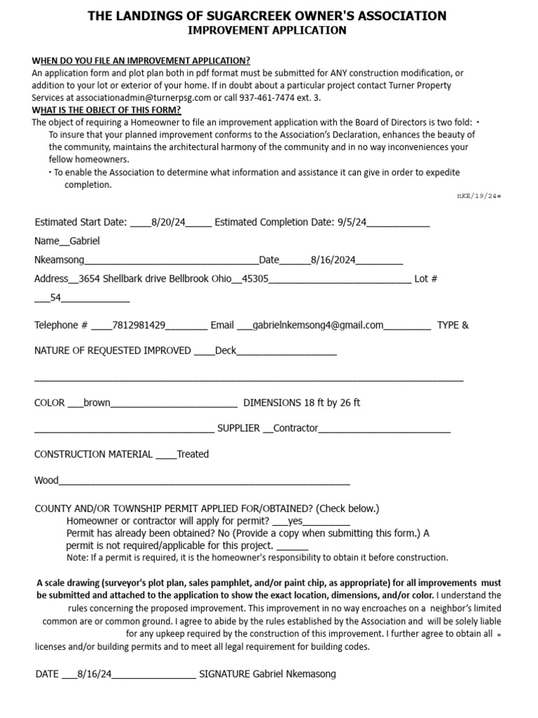 Landings at Sugarcreek ARC Form - Revised 05.20.2024 | PDF