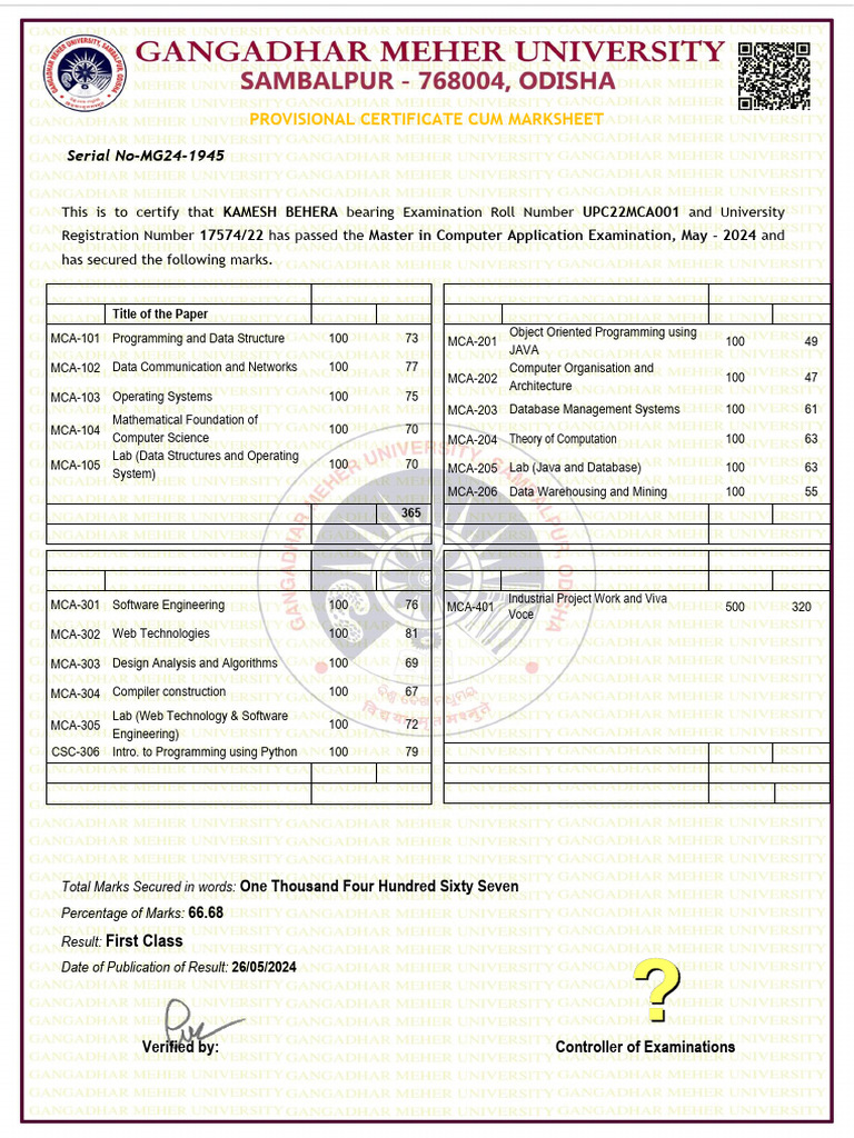 Marksheet - UG PG FINAL RESULT 2024 - MCA FINAL 2024 1 - Signed | PDF