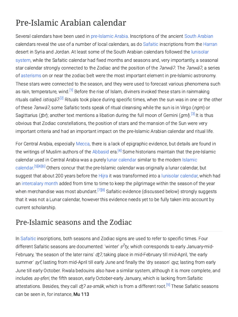 Pre-Islamic Arabian calendar - Wikipedia | PDF