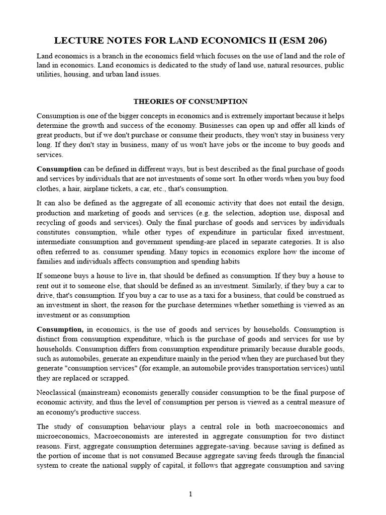 Land Economics 2 - Lecture Notes | PDF