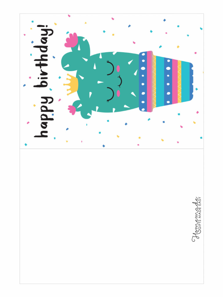 Printable Birthday Cards Colorful Cactus | PDF