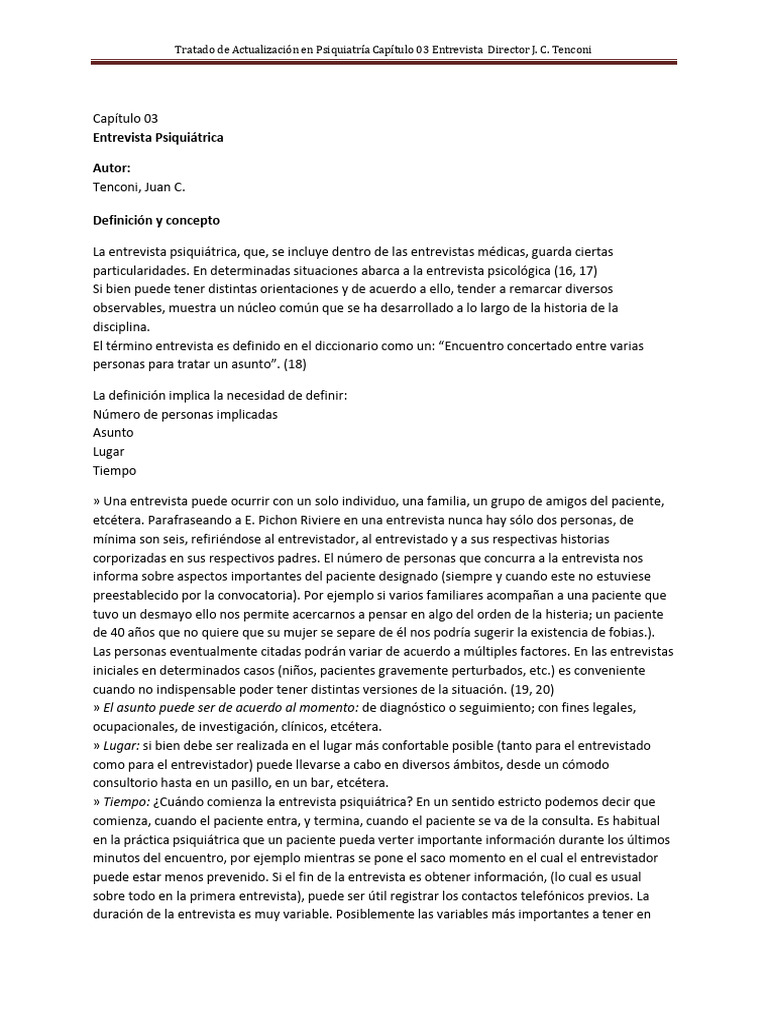 Tratado de Actualizaci+ N en Psiquiatr+¡a Cap+¡tulo 03 Entrevista Director J. C. Tenconi | PDF ...