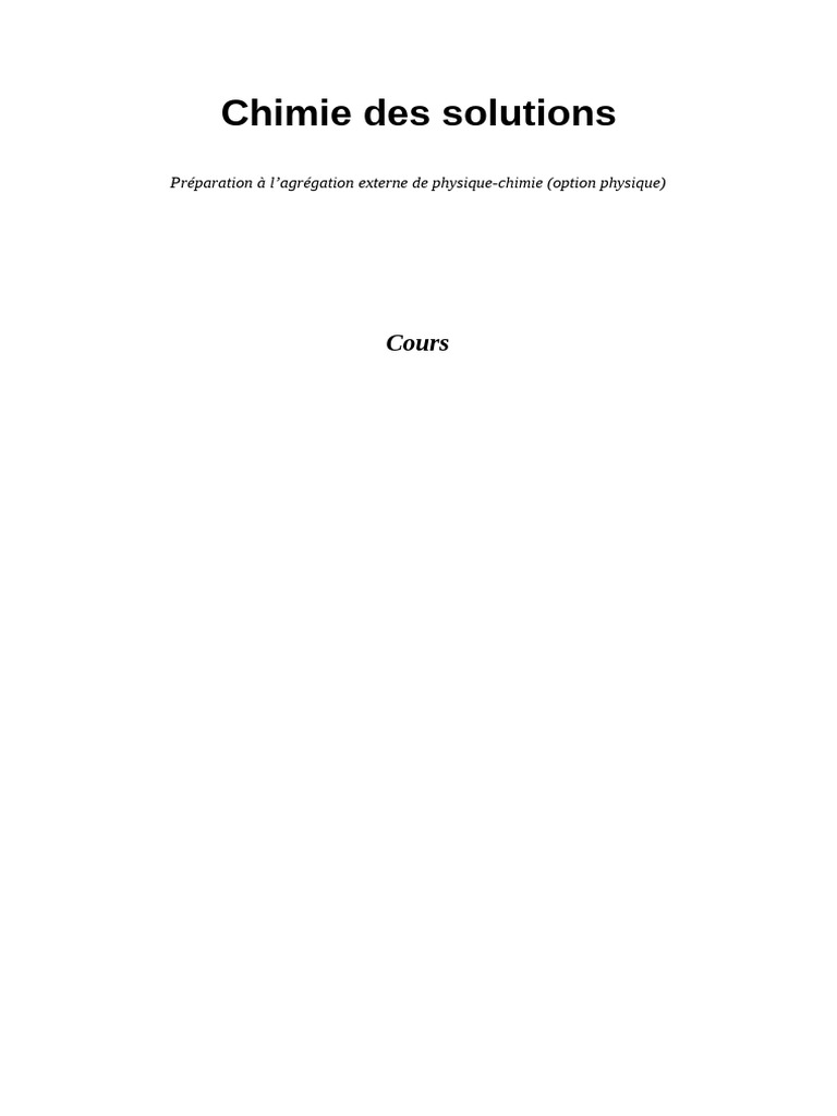Cours Chimie Des Solutions Prépa Agreg Physique V2 | PDF
