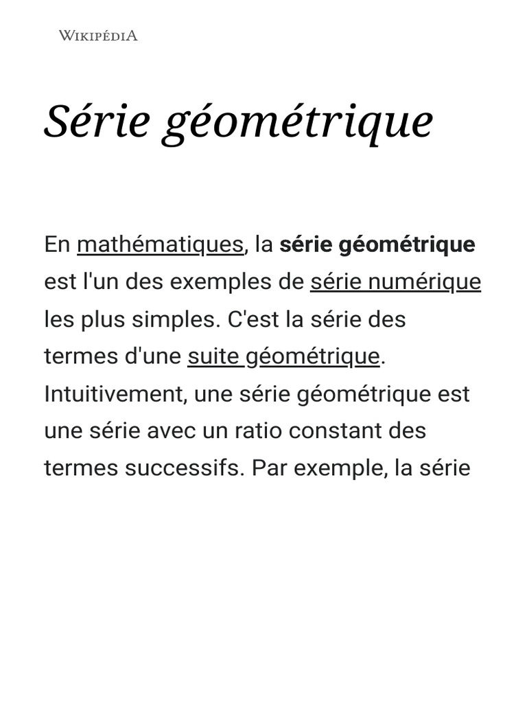 Série Géométrique - Wikipédia | PDF
