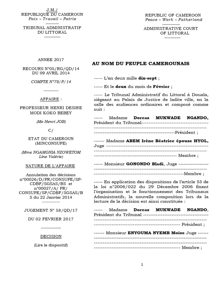 AFFAIRE PR MODI KOKO Contre (CONSUPE) | PDF