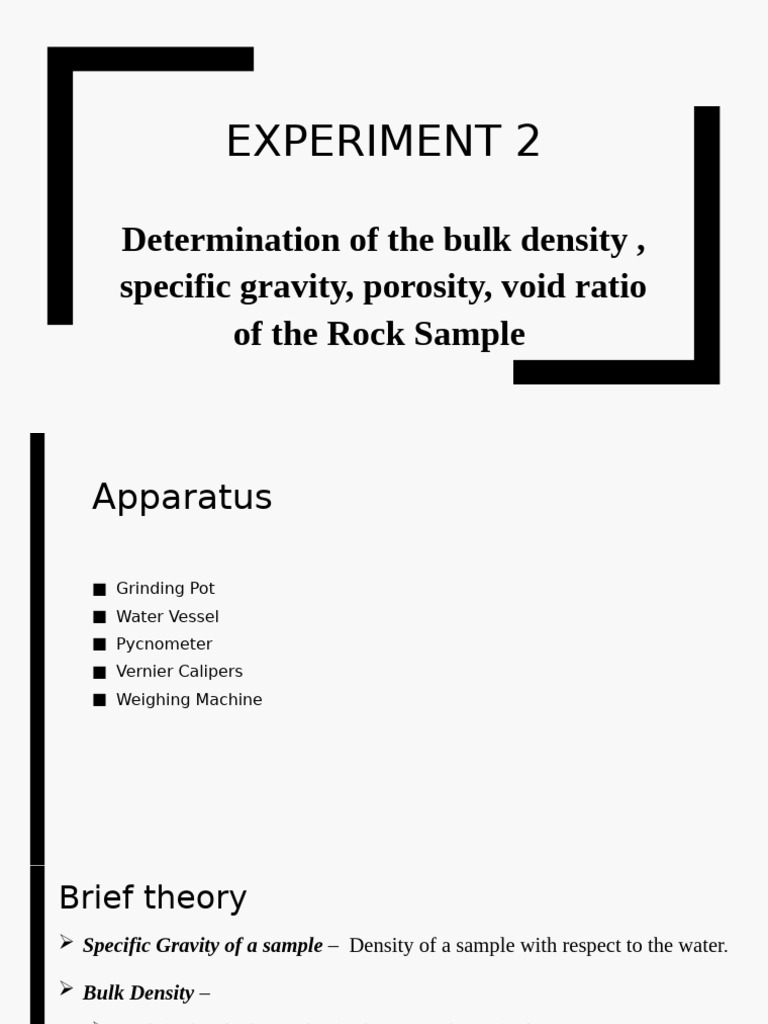 Experiment 2 - Bulk Density, Specific Gravity, Void Ratio | PDF | Porosity | Teaching Methods ...