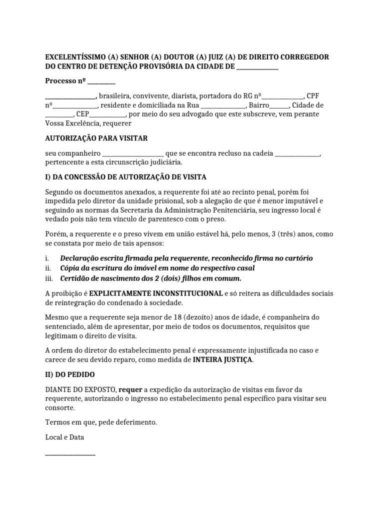 Pedido de Autorizacao para Visitar o Preso | PDF