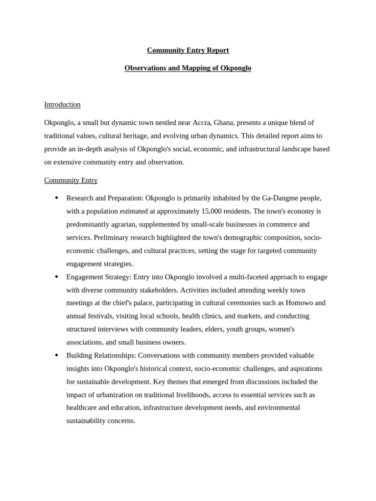 Community Entry Report - Group 8 | PDF | Sustainability | Sustainable ...