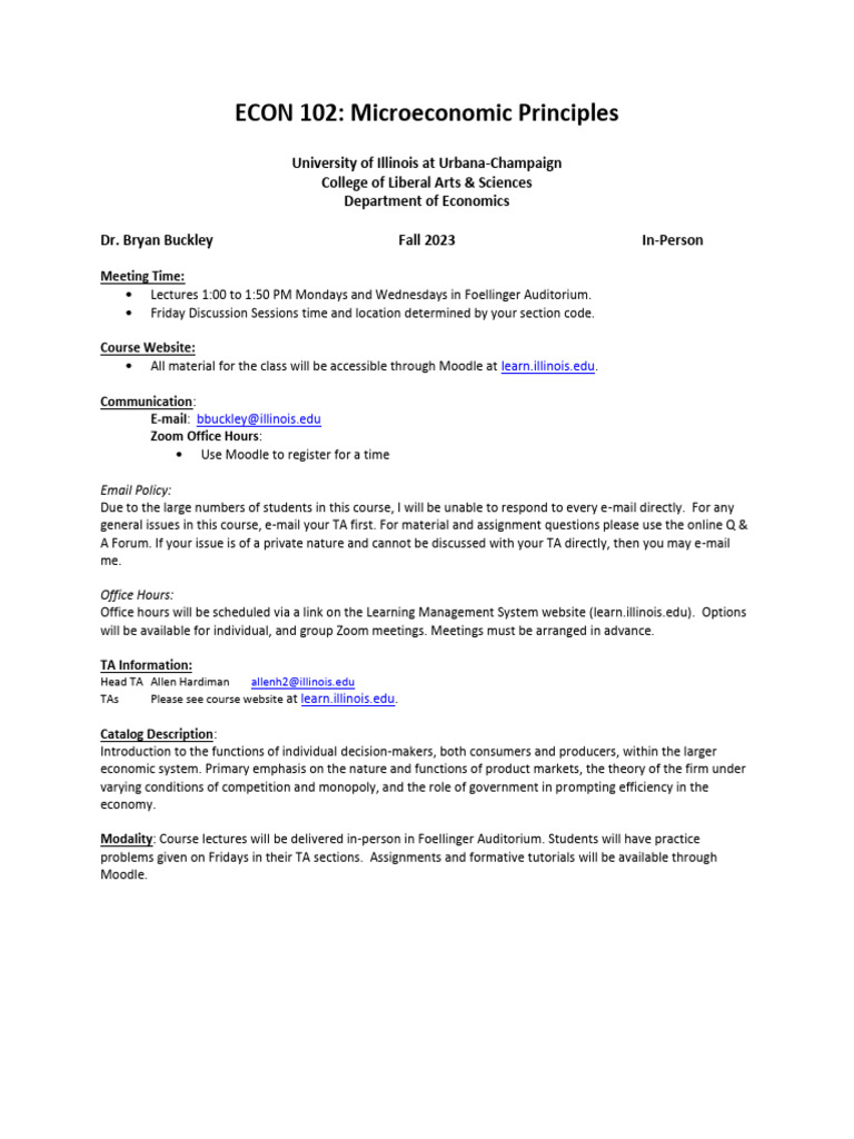 ECON 102 (Micro Prin) - Syllabus Fall 2023 | PDF