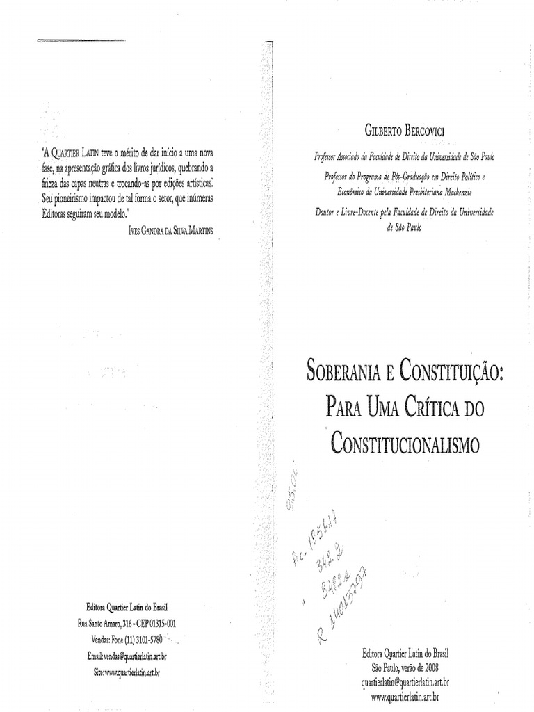 (BERCOVICI, 2008) Soberania e Constituição Uma Crítica Do ...