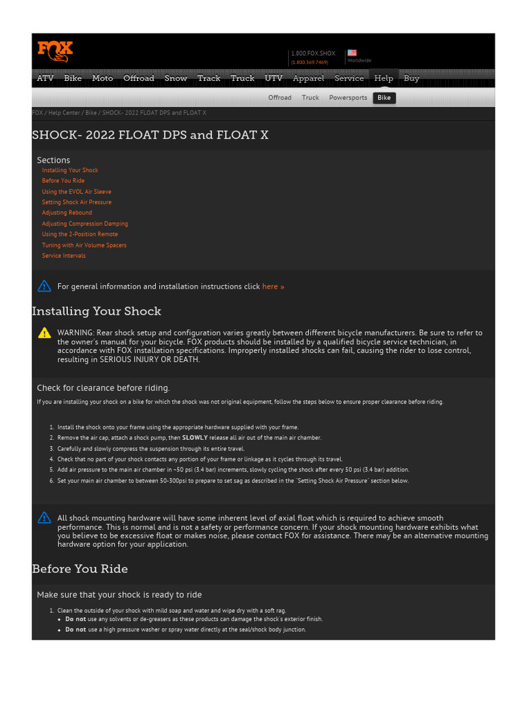 SHOCK - 2022 FLOAT DPS and FLOAT X - Bike Help Center - FOX | PDF