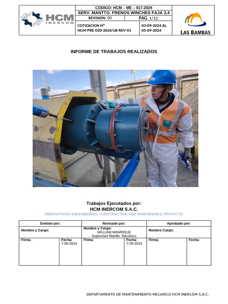 Informe Trabajo Hcm-Me-017-2024 | PDF