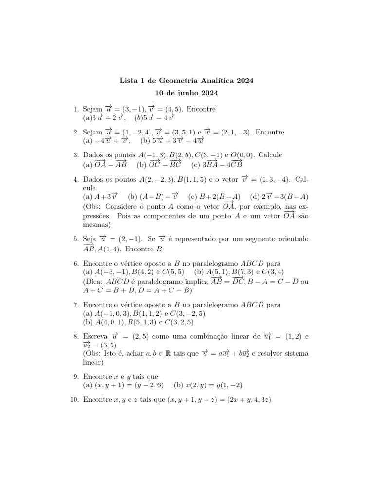 Lista 1 GA 2024 | PDF