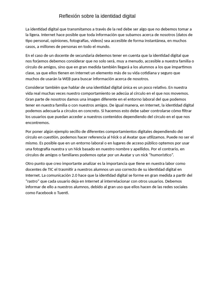 Reflexion Sobre La Identidad Digital | PDF