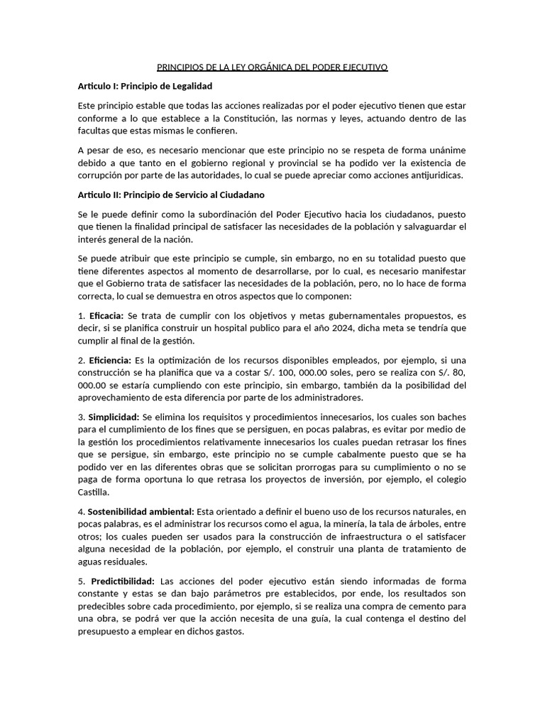 Principios de La Ley Orgánica Del Poder Ejecutivo | PDF