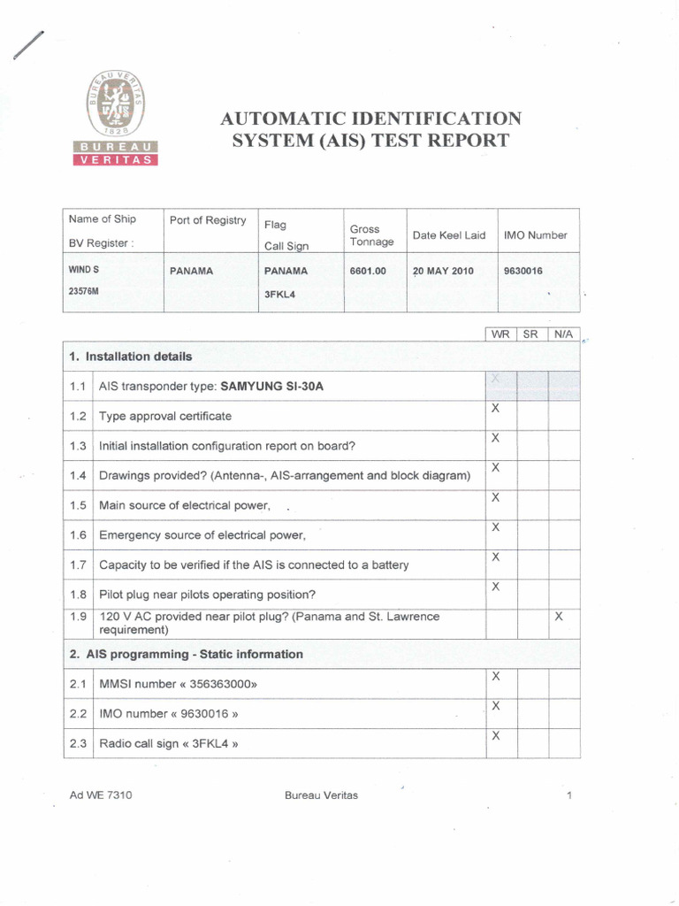AUTOMATIC IDETIIFICATION SYSTEM TEST REPORT | PDF