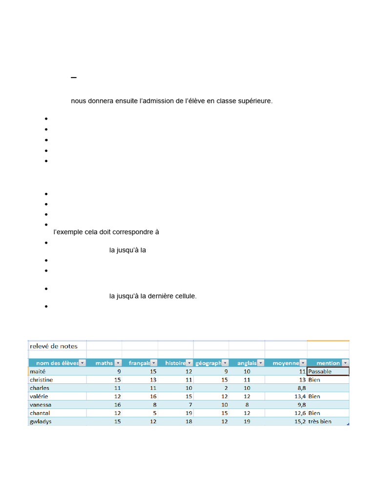 exercice - creez un releve de notes avec mention | PDF