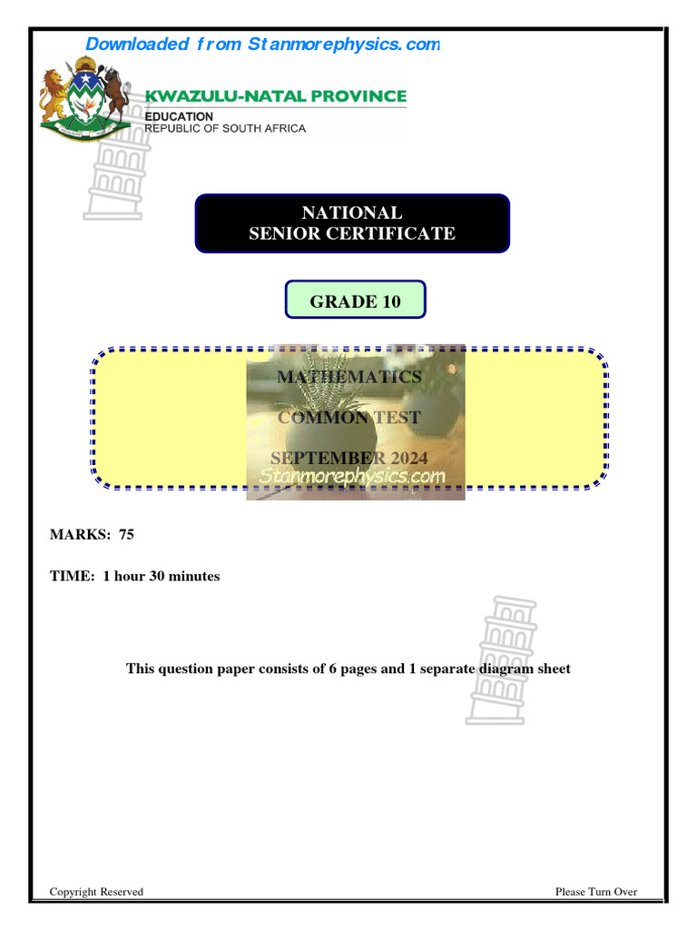 KZN Maths Grade 10 September 2024 QP and Memo | PDF