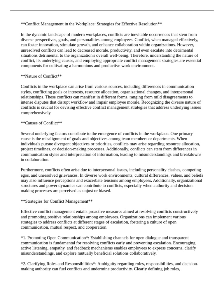 Conflict Management in The Workplace - Odt | PDF