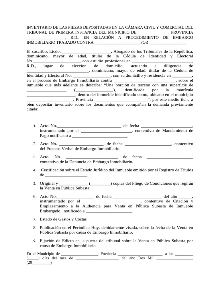 Modelo de Inventario Embargo Inmobiliario | PDF