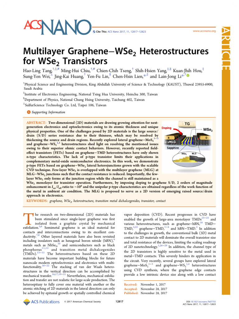 Tang Et Al 2017 Multilayer Graphene Wse2 Heterostructures For Wse2 ...