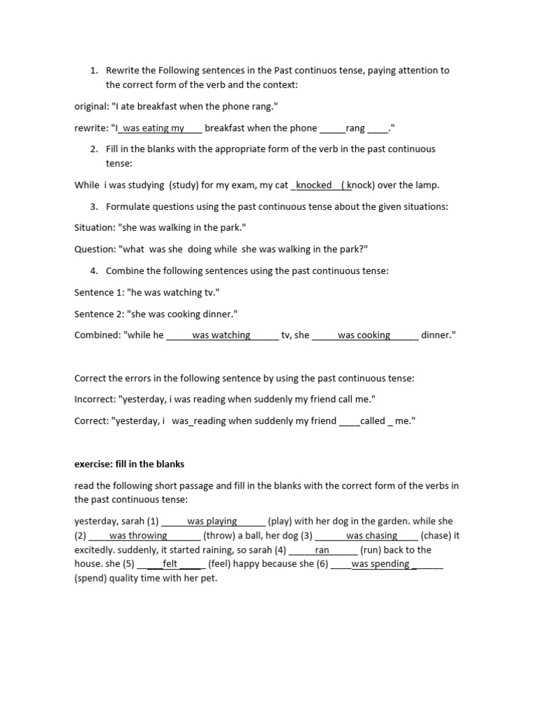 Rewrite The Following Sentences in The Past Continuous Tense | PDF ...