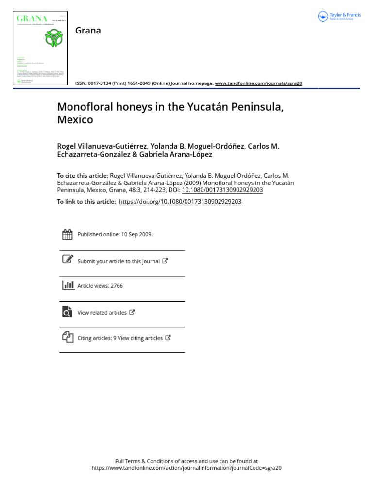 Monofloral Honeys in The Yucat N Peninsula Mexico | PDF