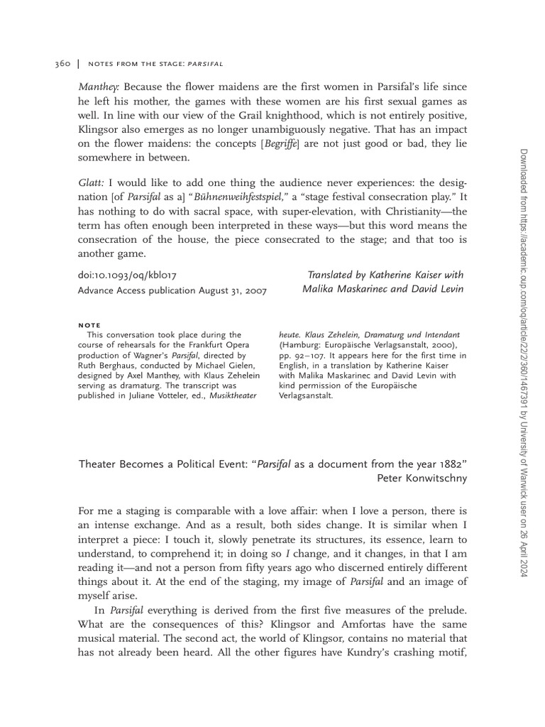 Theater Becomes A Political Event. Parsifal As A Document From The Year ...