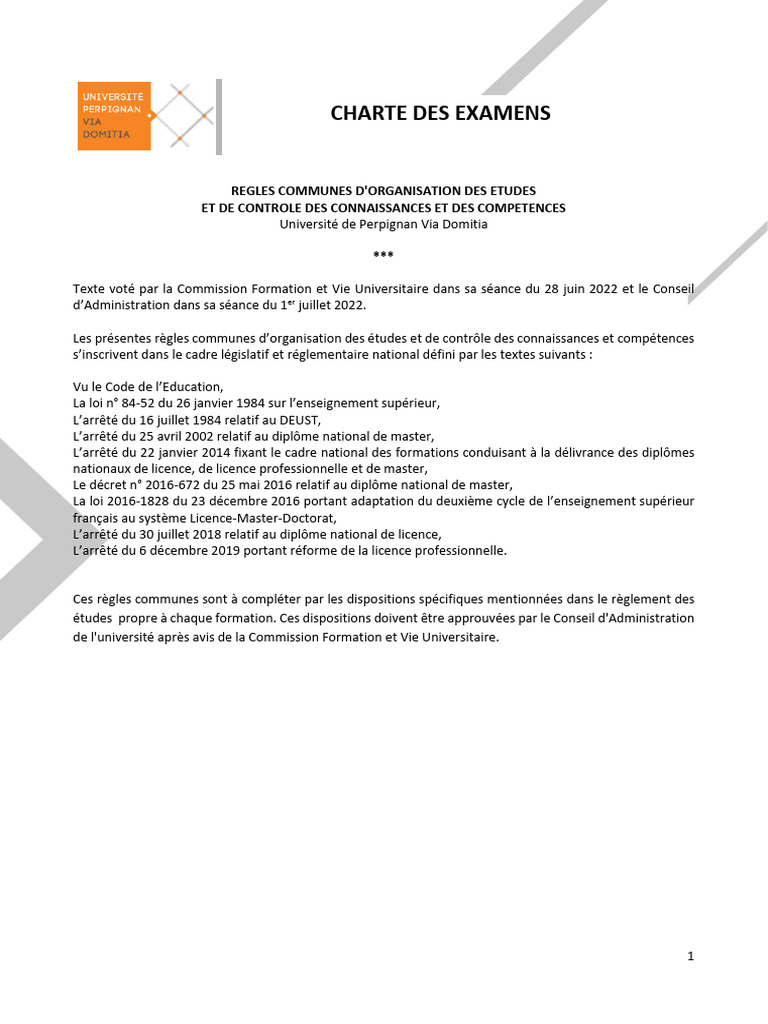 Charte_des_examens_UPVD | PDF