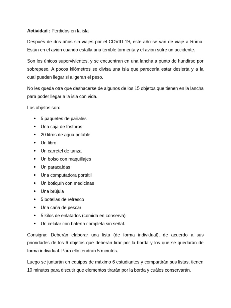 Dinámica grupal: Perdidos en la isla | PDF | Ciencias sociales ...