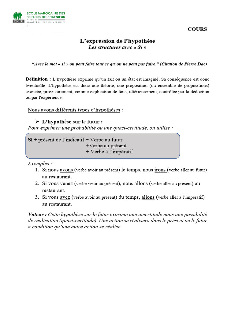 L'hypothèse Cours Exes | PDF