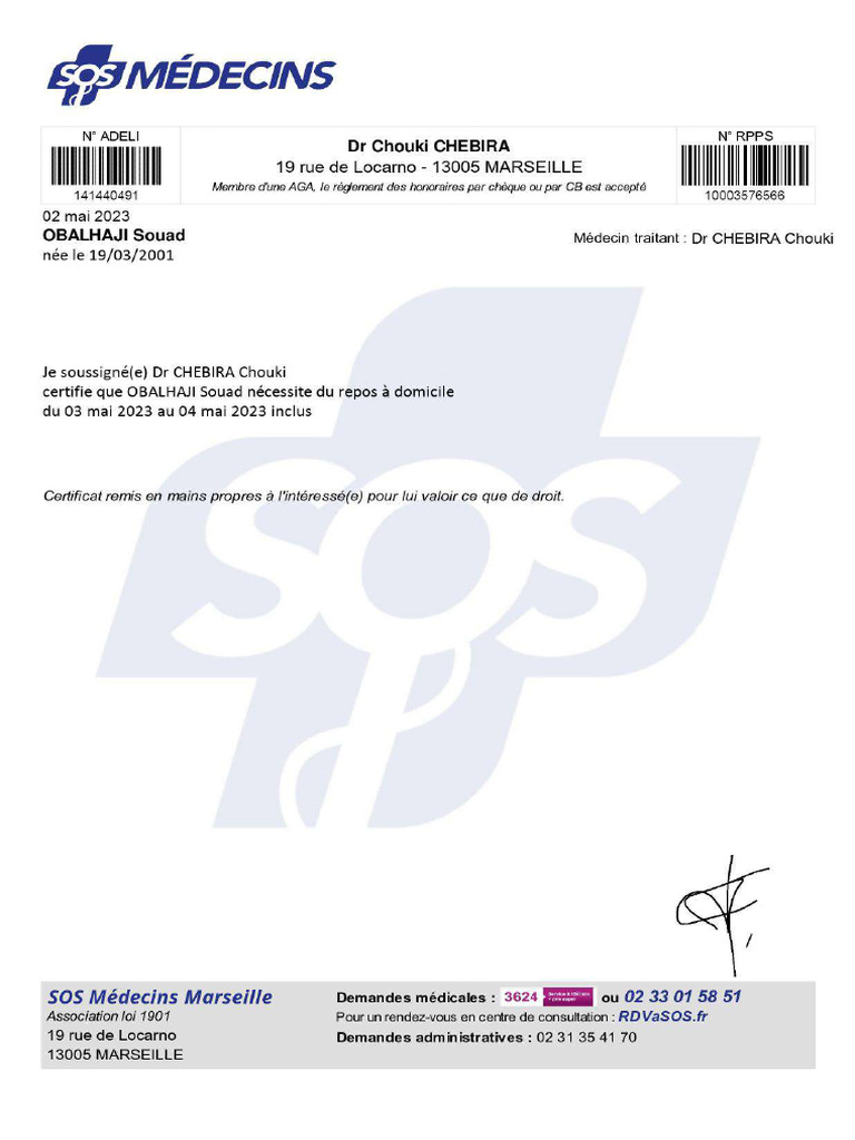 Certificat Médical SOS Médecin | PDF
