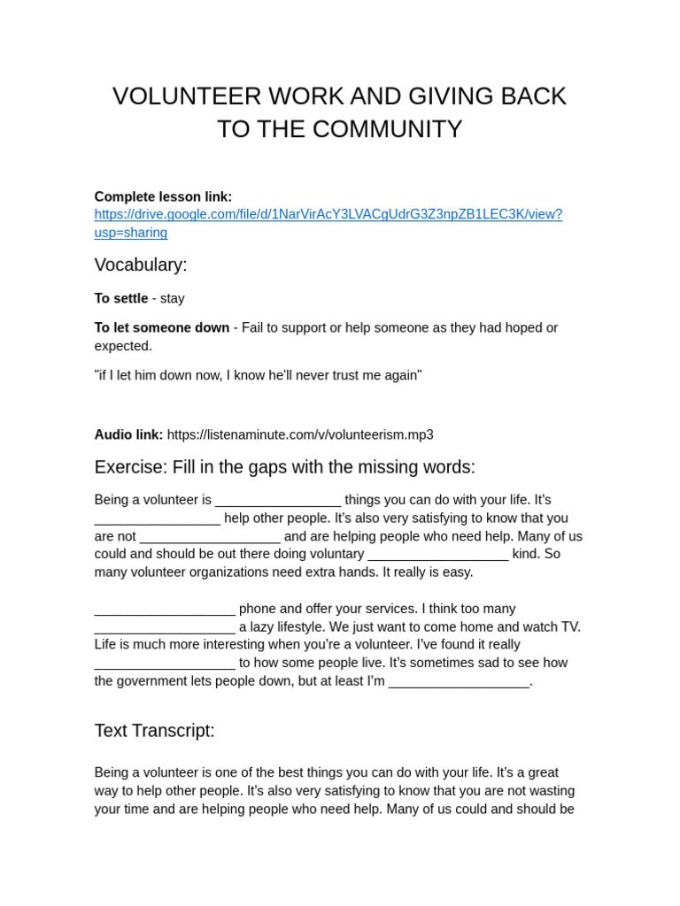 Conversation Questions - Volunteer Work | PDF