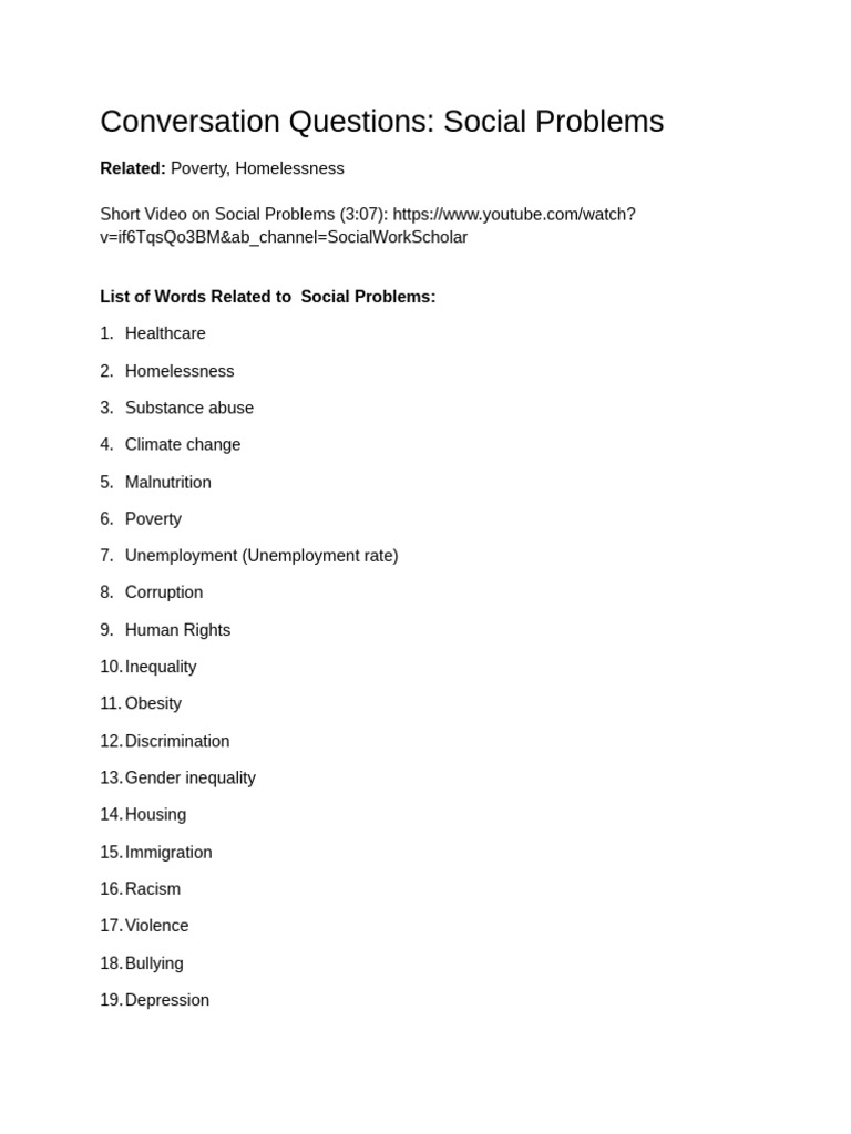 Conversation Questions - Social Problems | PDF