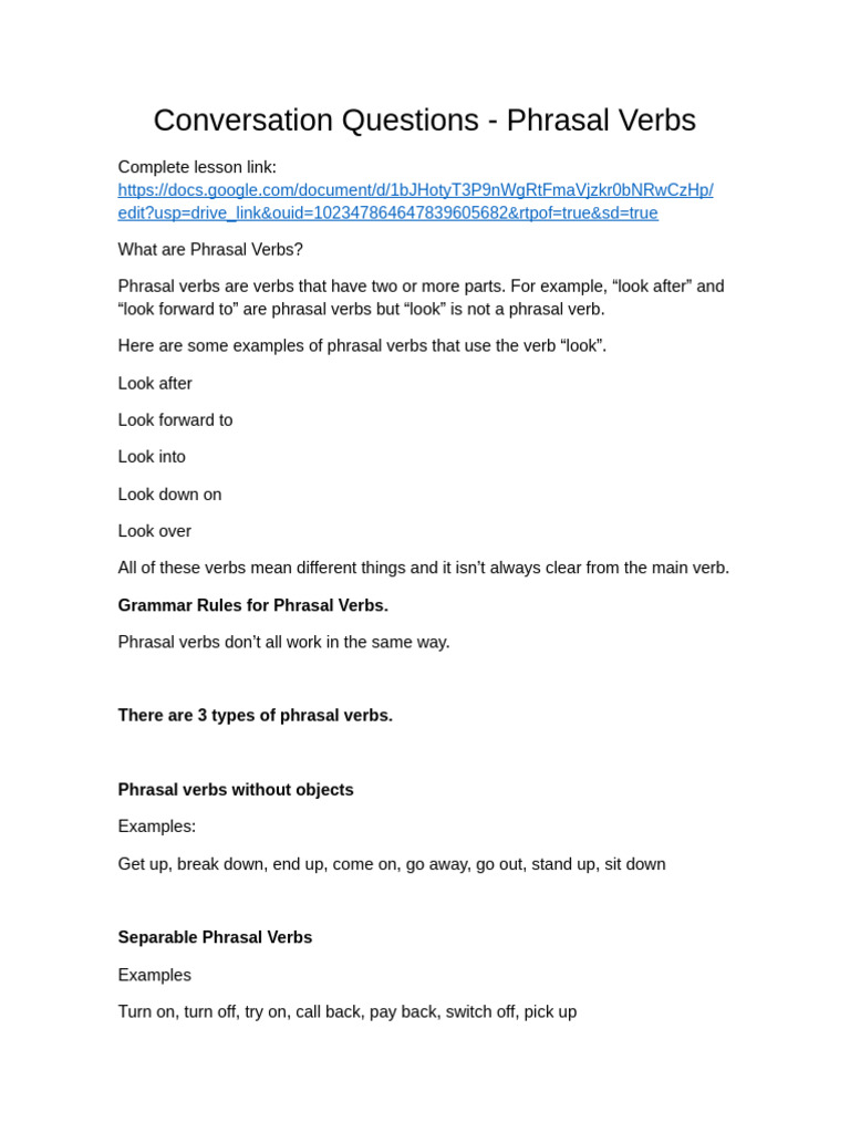 Conversation Questions - Phrasal Verbs | PDF