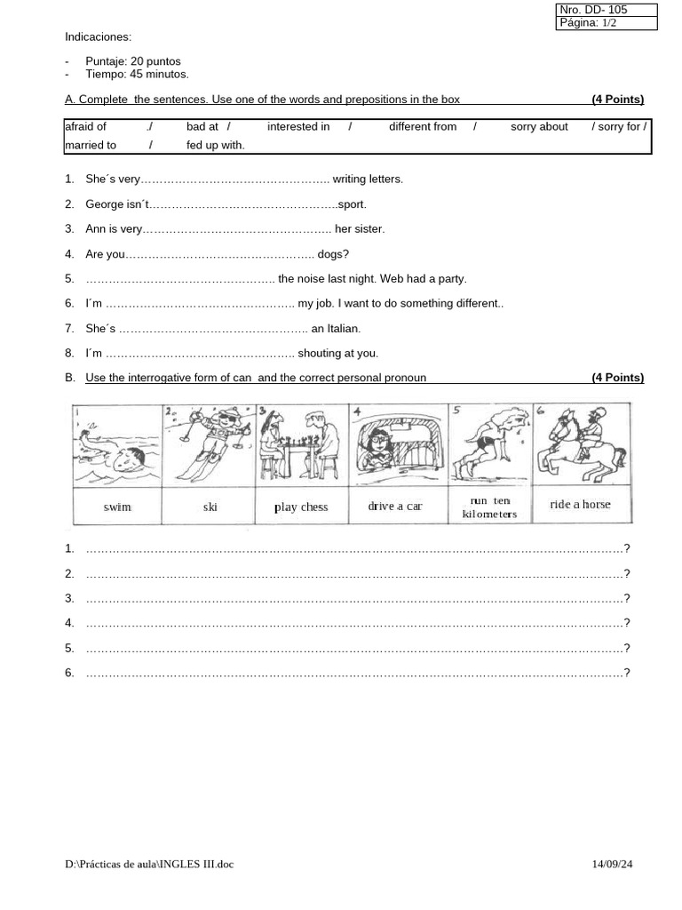 EXAM PREPOSITIONS | PDF