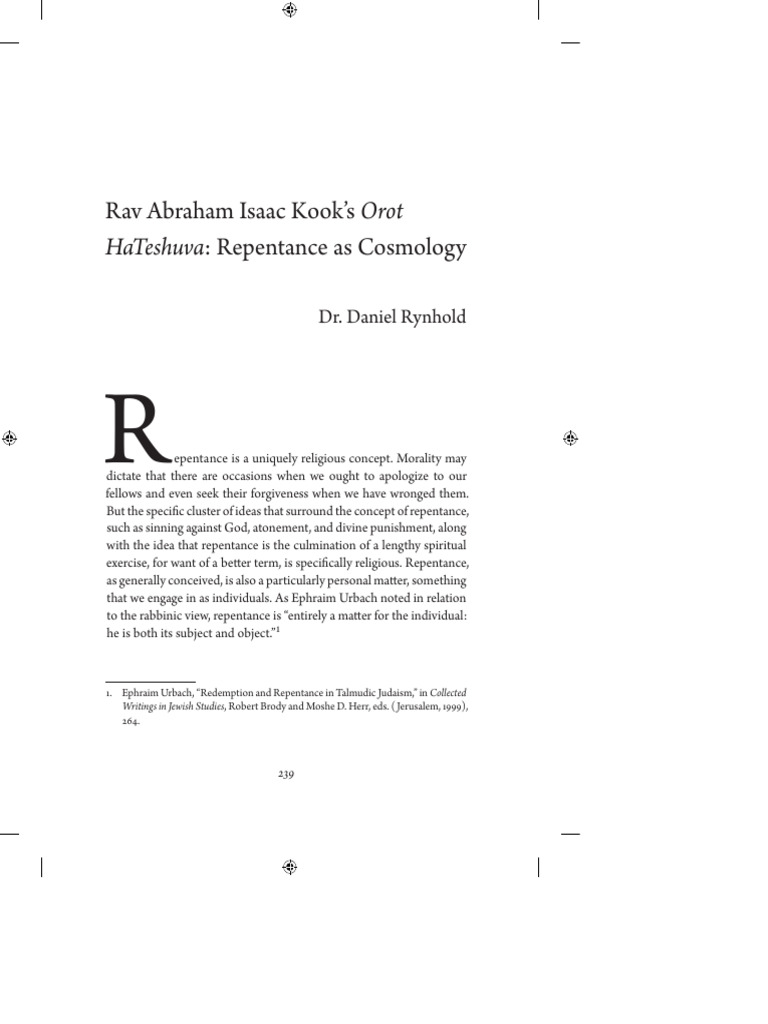 Rynhold Orot Ha-Teshuva Repentance As Cosmology | PDF | God | Philosophy