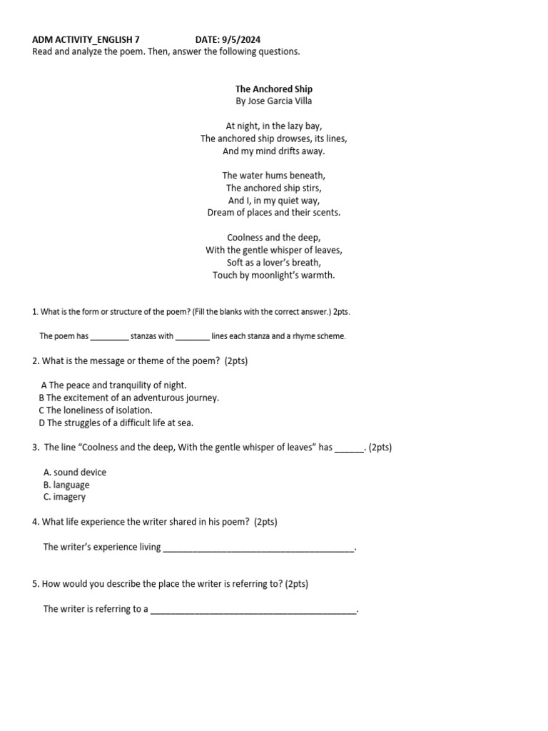 Adm Activity English7 Sept5 | PDF