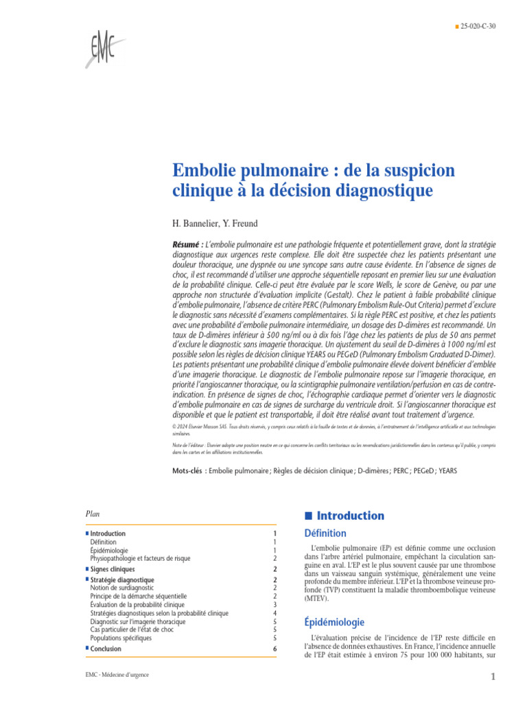 Embolie Pulmonaire | PDF