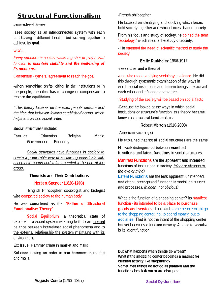 Structural Functionalism JJCC. | PDF | Sociology | Social Structure