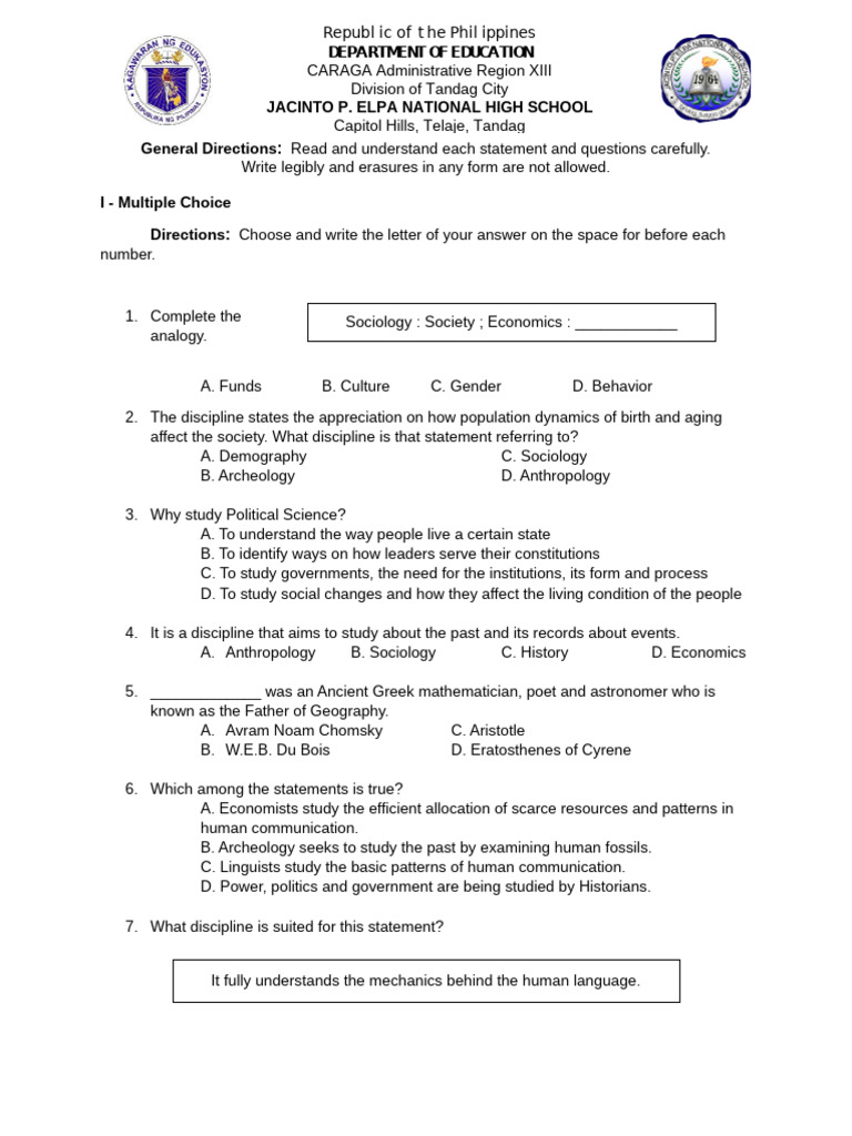 1st Summative Test (1st Q.) | PDF | Social Sciences | Science