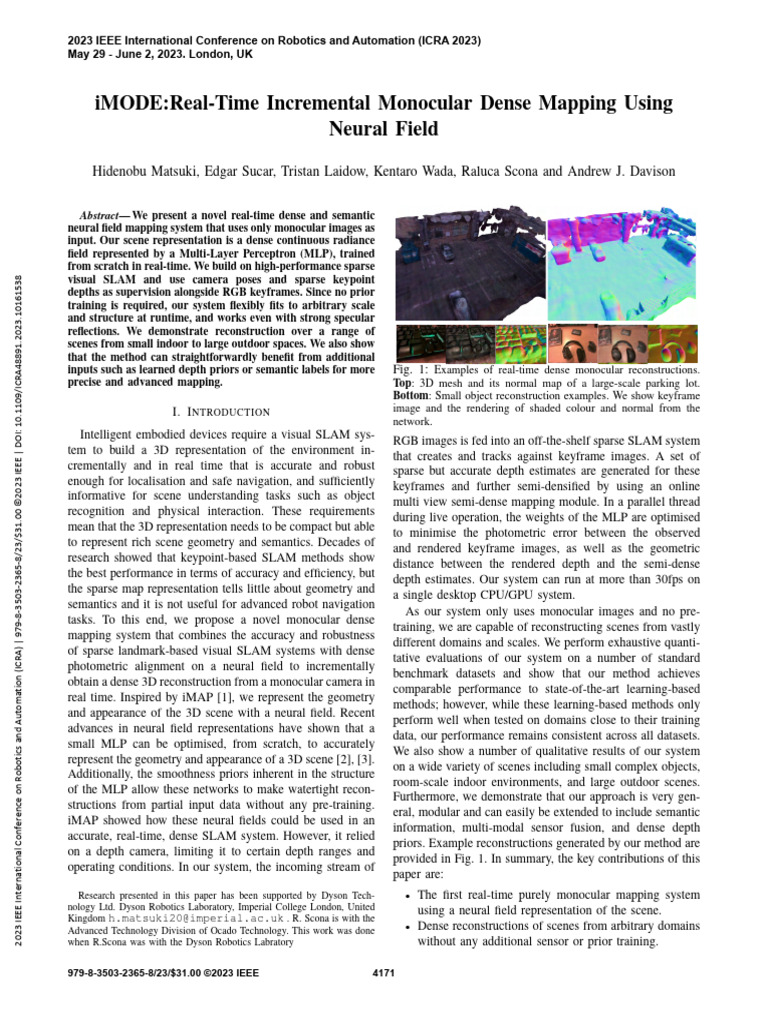 Imodereal Time Incremental Monocular Dense Mapping Using Neural Field Pdf