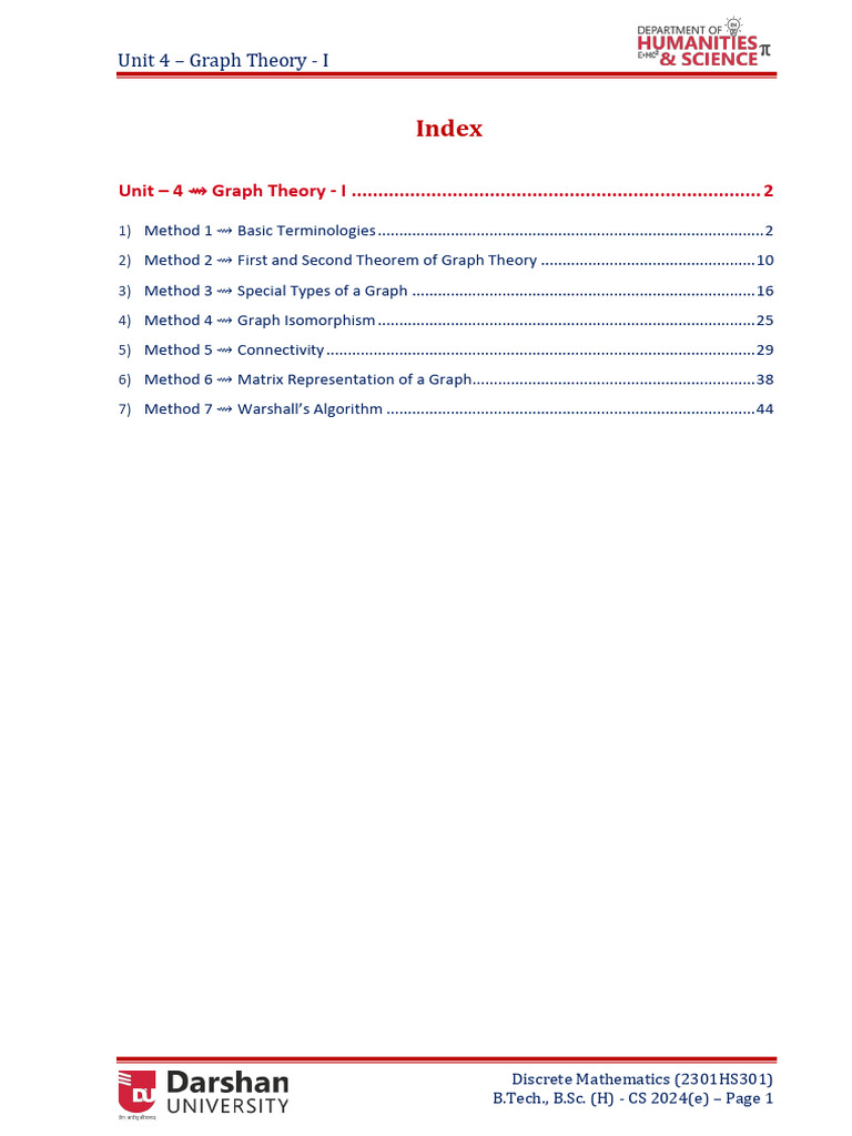 Index: Unit 4 Graph Theory - I ...