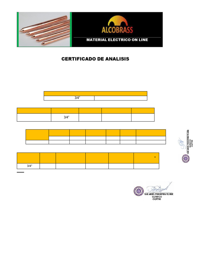 Ficha Tecnica Varillas de Cobre | PDF